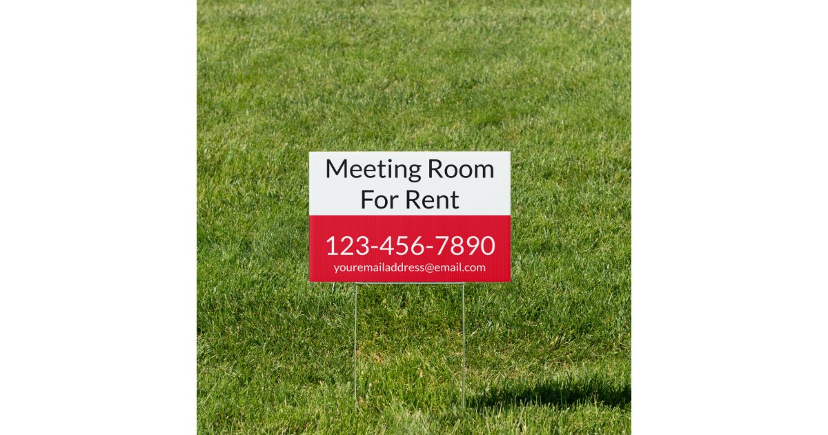 Meeting Room For Rent Red Black and White Template Sign | Zazzle