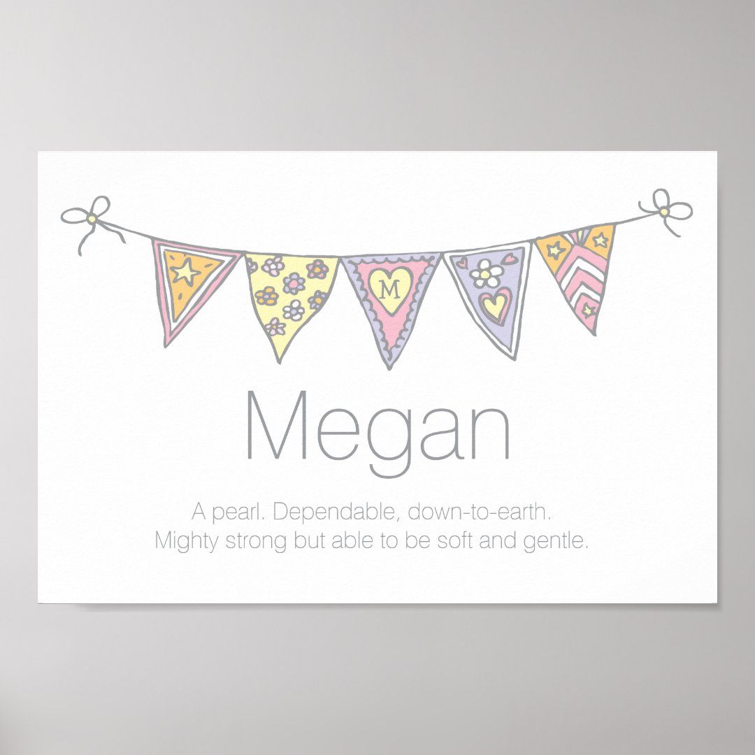 Megan girls name and meaning bunting poster | Zazzle
