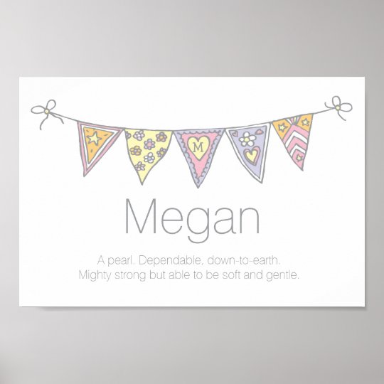 Megan girls name and meaning bunting poster | Zazzle.com