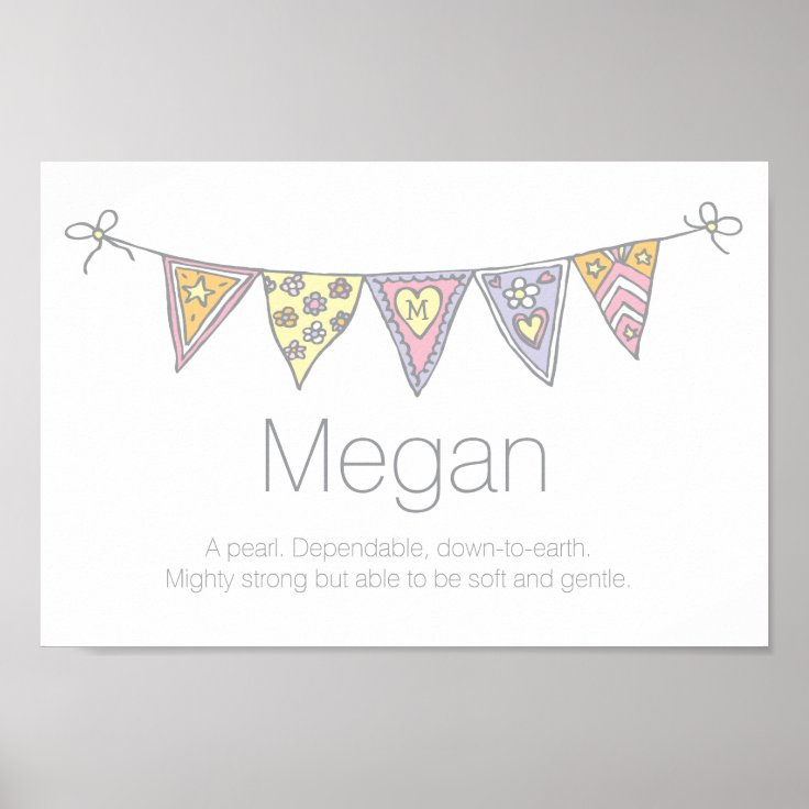Megan girls name and meaning bunting poster | Zazzle