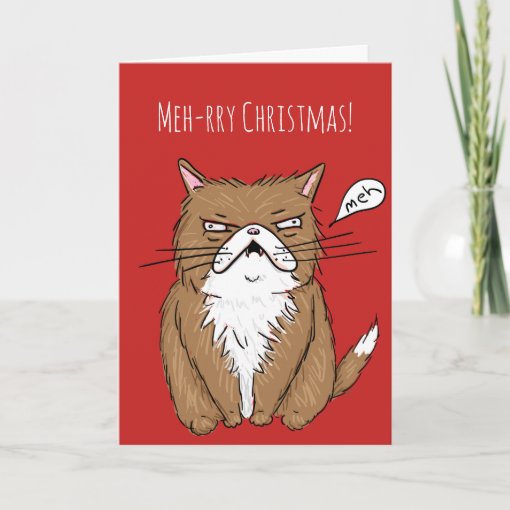 Meh-rry Christmas Funny Grumpy Cat Christmas Card | Zazzle
