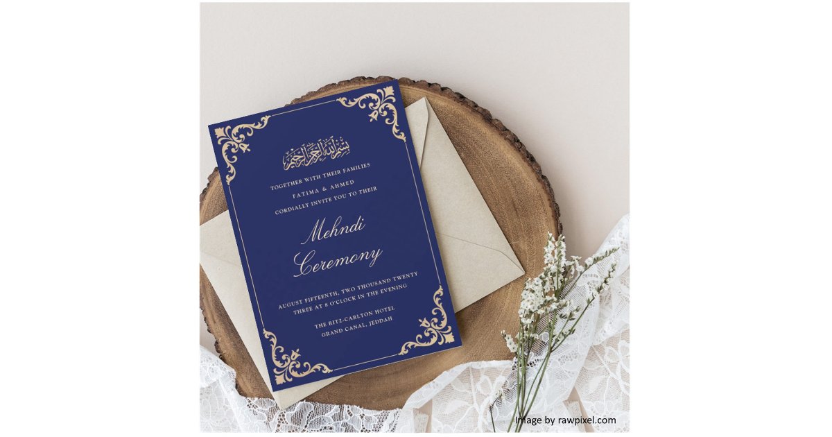 Mehndi Blue Islamic Muslim Wedding Invitation | Zazzle