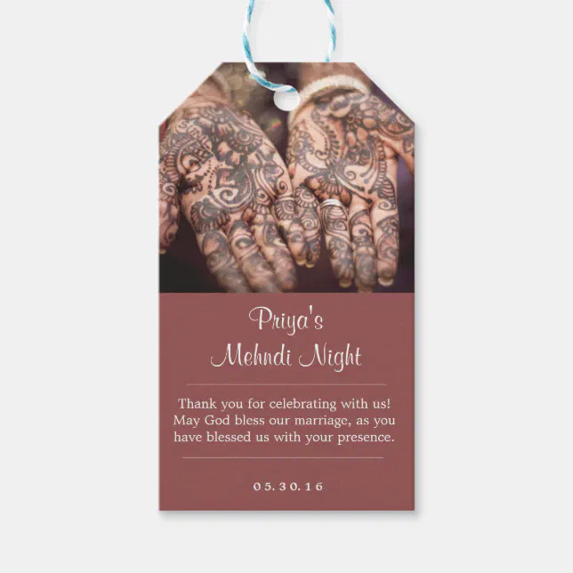 Mehndi (Henna) Night Thank You Gift Tags | Zazzle