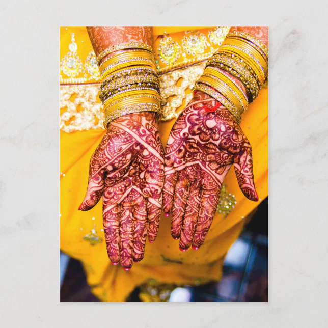 Mehndi Henna Red Yellow Celebration Tradition Announcement Postcard ...
