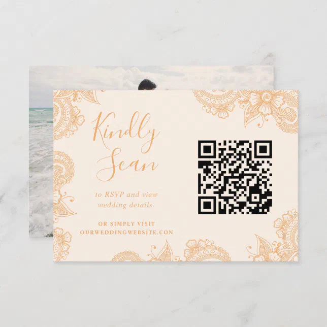 Mehndi Henna Wedding QR Code RSVP Enclosure Card | Zazzle