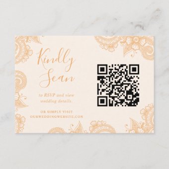 Mehndi Henna Wedding QR Code RSVP Enclosure Card | Zazzle