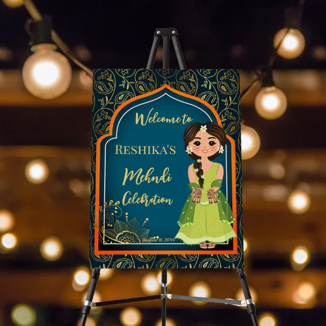 Mehndi Indian Arabian patterns design teal green Foam Board | Zazzle