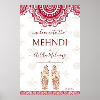 Mehndi Indian wedding maroon mandalas welcome sign | Zazzle