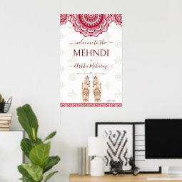 Mehndi Indian wedding maroon mandalas welcome sign | Zazzle