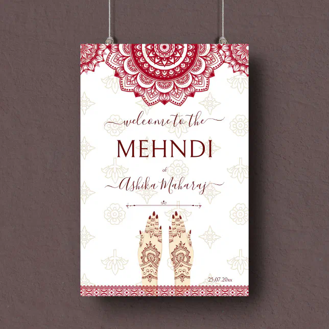 Mehndi Indian wedding maroon mandalas welcome sign | Zazzle