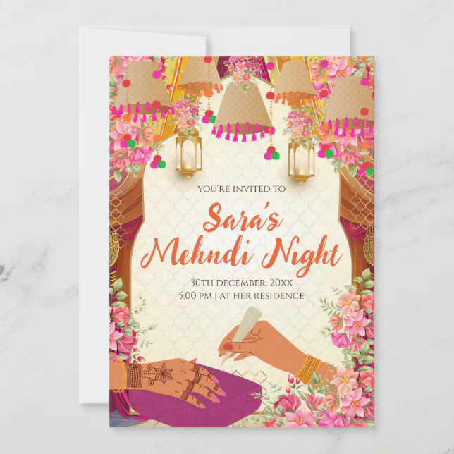 Mehndi invite & Digital Mehendi invitation | Zazzle