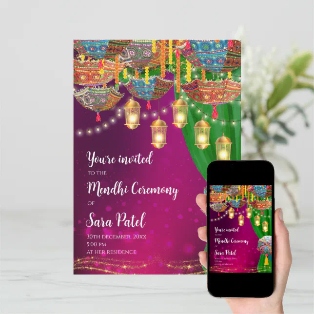 Mehndi Invites & Mehndi Night invite Henna party | Zazzle