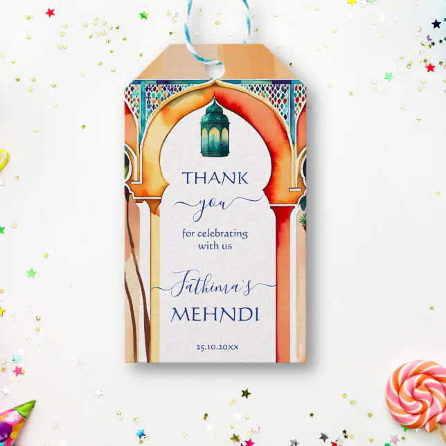 Mehndi Morocco Arabian style arch thank you favor Gift Tags | Zazzle