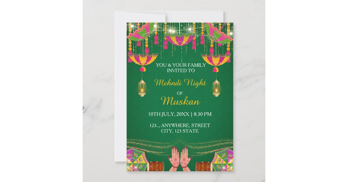 Mehndi Night Invitation card, Henna Invitation | Zazzle