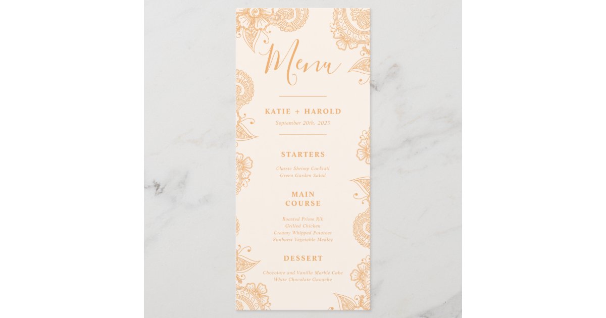 Mehndi Wedding Dinner Menu | Zazzle