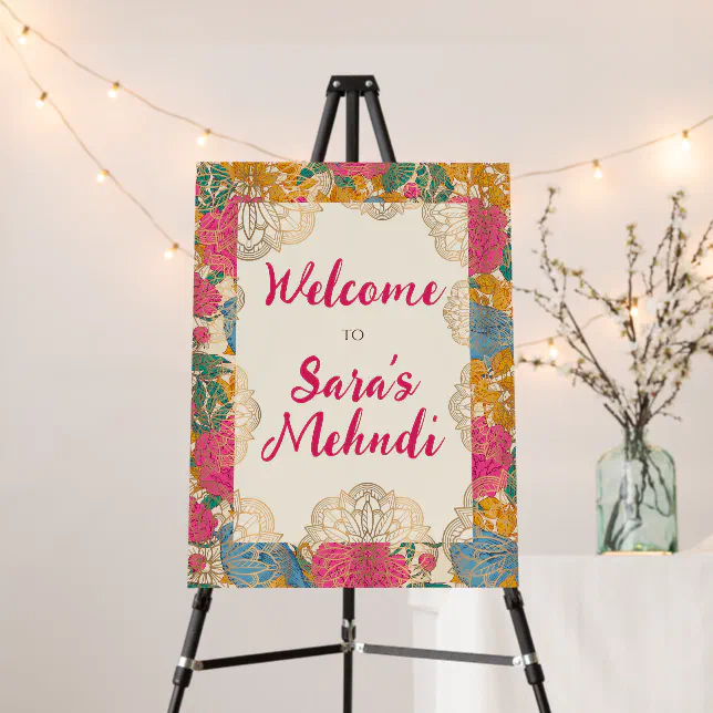 Mehndi welcome board Mehndi welcome poster Henna | Zazzle