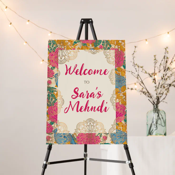 Mehndi welcome board Mehndi welcome poster Henna | Zazzle