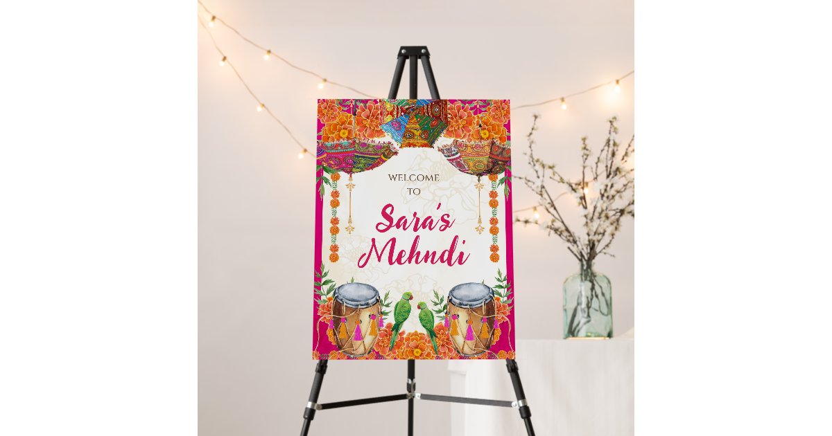 Mehndi welcome poster & Mehndi welcome board Henna | Zazzle