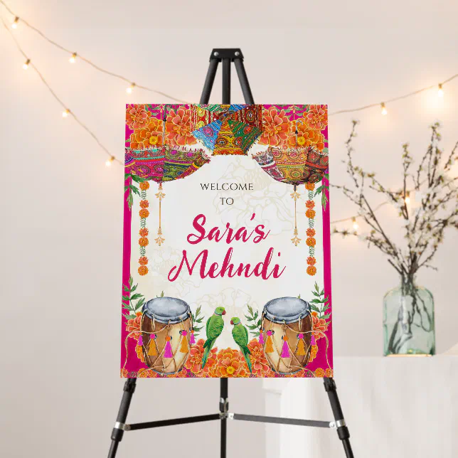 Mehndi welcome poster & Mehndi welcome board Henna | Zazzle