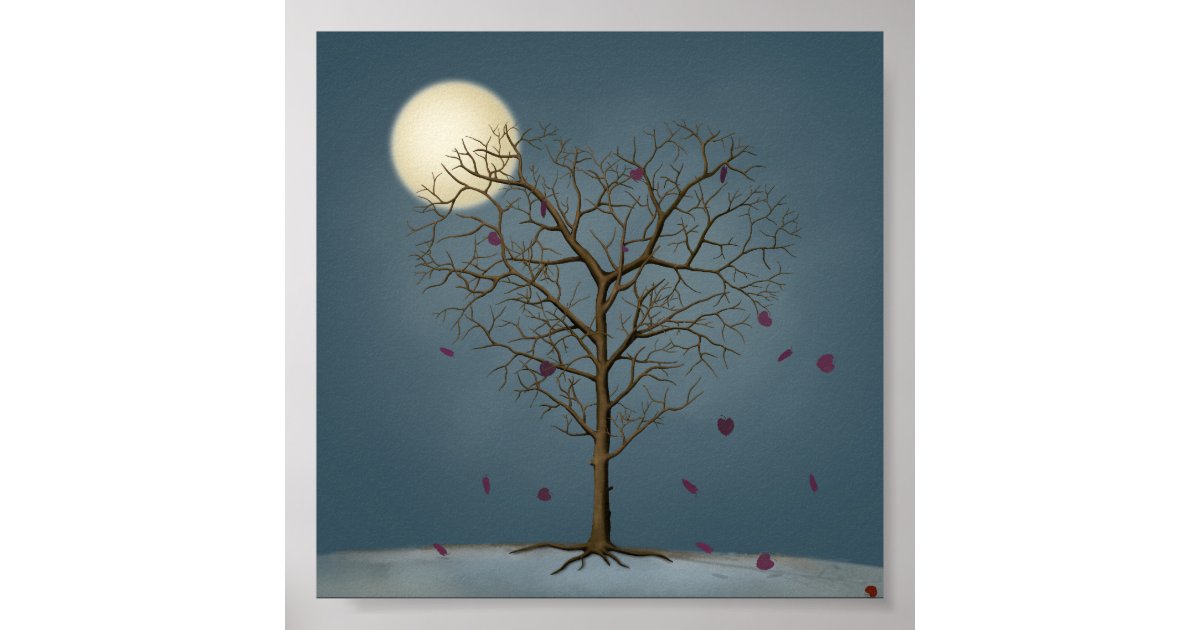 Melancholy Heart Shaped Tree Under the Full Moon Poster | Zazzle
