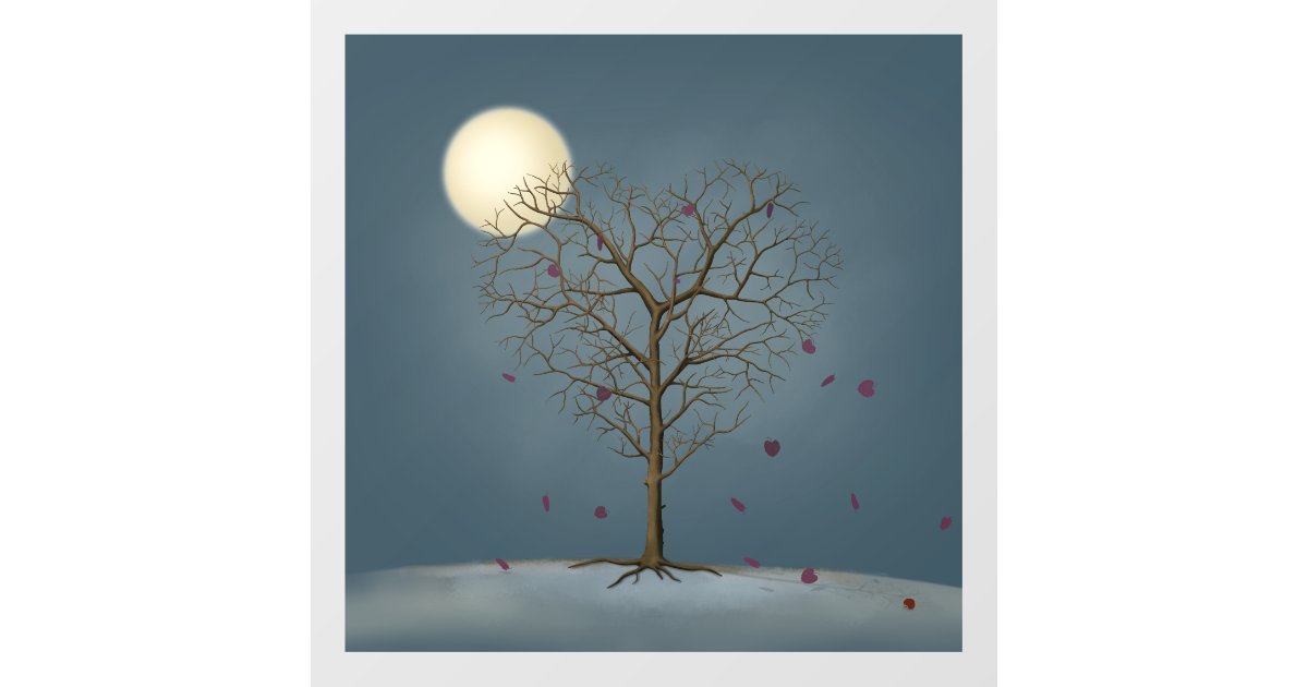 Melancholy Heart Shaped Tree Under the Full Moon Wall Decal | Zazzle