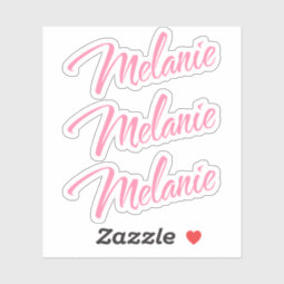 Melanie name pink decorative cursive x3 sticker | Zazzle