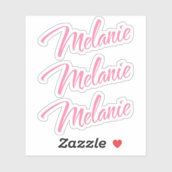 Melanie name pink decorative cursive x3 sticker | Zazzle