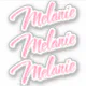 Melanie name pink decorative cursive x3 sticker | Zazzle
