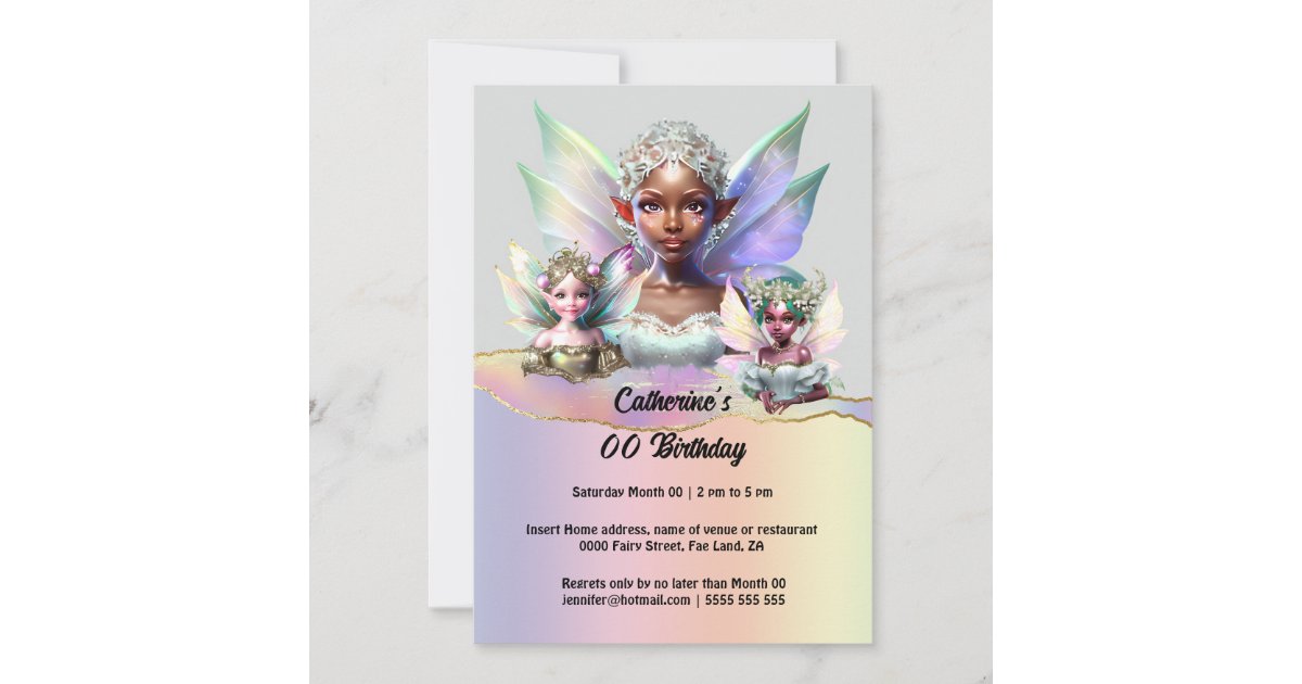 Melanin fairy shimmer wings enchanted pixies invitation | Zazzle