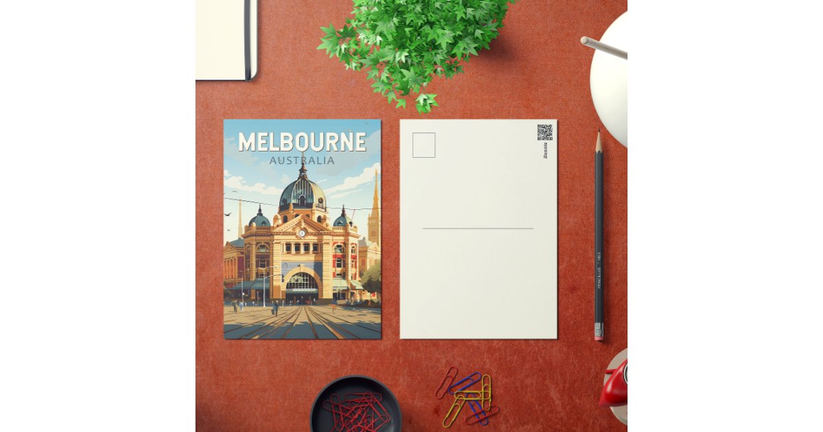 Melbourne Australia Travel Art Vintage Postcard | Zazzle