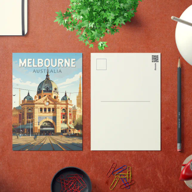 Melbourne Australia Travel Art Vintage Postcard | Zazzle