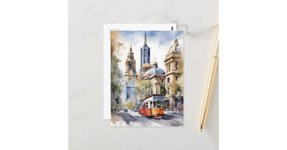 Melbourne watercolor art postcard | Zazzle