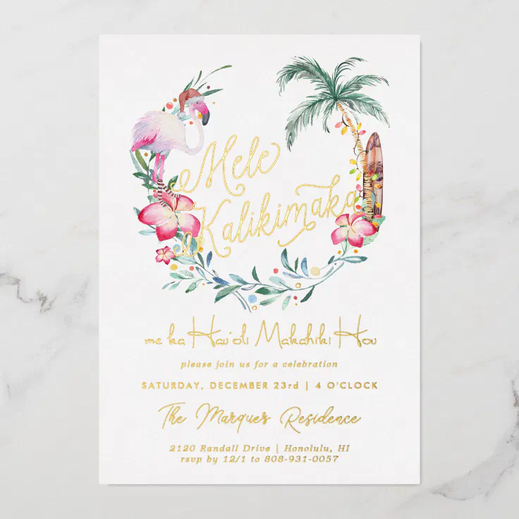 Mele Kalikimaka | Island Christmas Invitation Foil Invitation | Zazzle