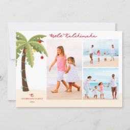 Mele Kalikimaka Palm Tree 3 Photo Christmas Holiday Card | Zazzle