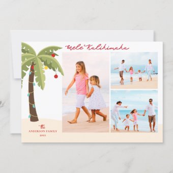 Mele Kalikimaka Palm Tree 3 Photo Christmas Holiday Card | Zazzle