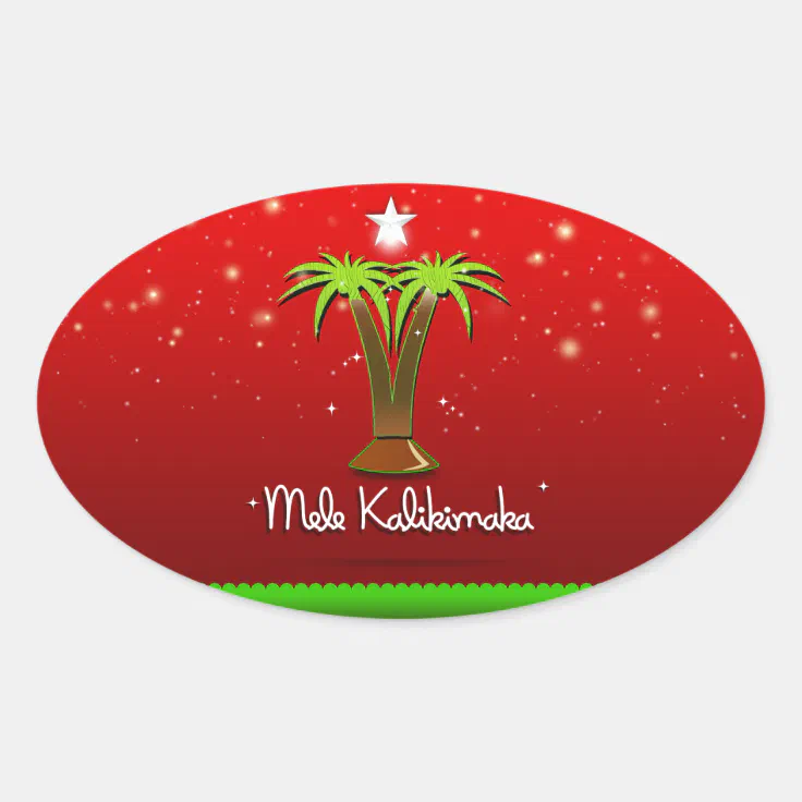 Mele Kalikimaka Palm Tree for Xmas Oval Sticker | Zazzle