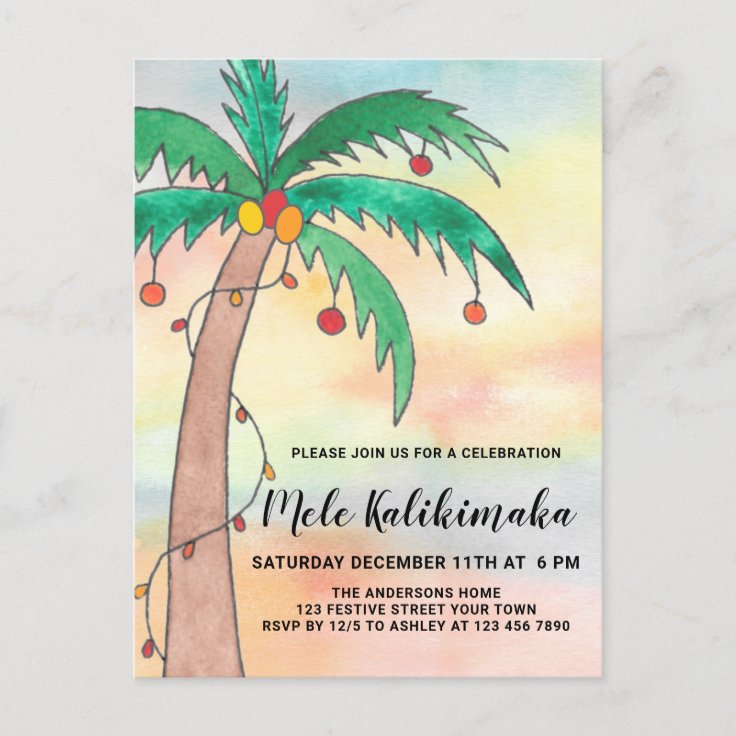 Mele Kalikimaka Party Invitation Postcard | Zazzle
