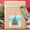 Mele Kalikimaka Tropical Beach Palm Tree Christmas Square Sticker | Zazzle