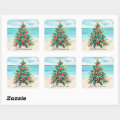 Mele Kalikimaka Tropical Beach Palm Tree Christmas Square Sticker | Zazzle