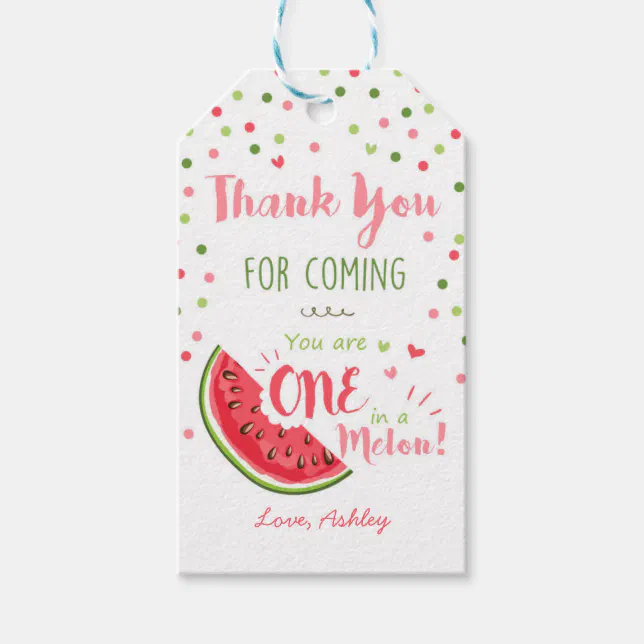 Melon thank you favor gift tag Girl One in a melon | Zazzle