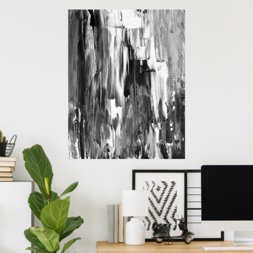 'Melted' Black and White Abstract Art Poster Print | Zazzle