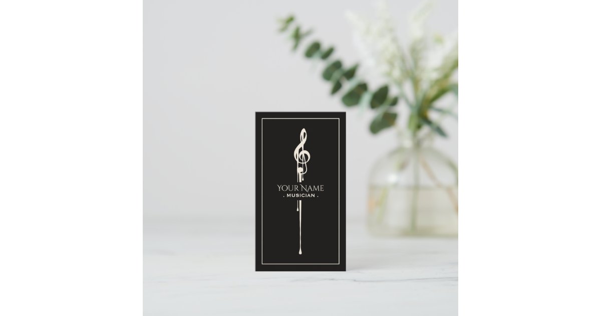 Melting White Treble Clef Classy Black Business Card | Zazzle