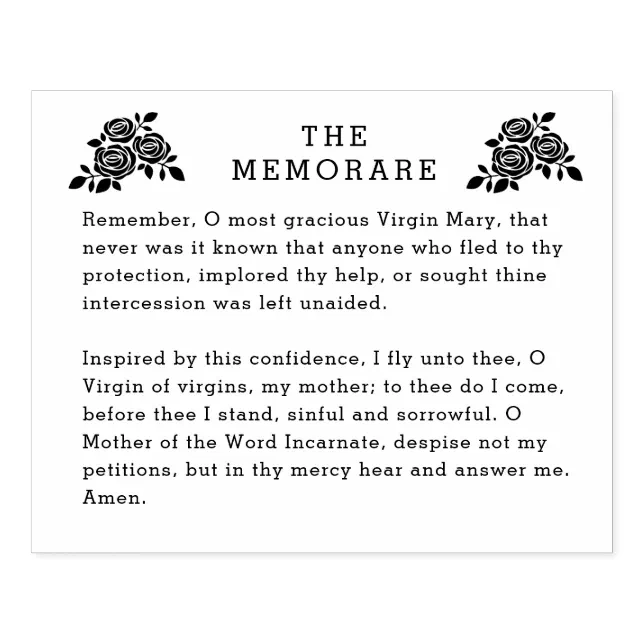 Memorare Prayer Virgin Mary Catholic Roses Rubber Stamp | Zazzle