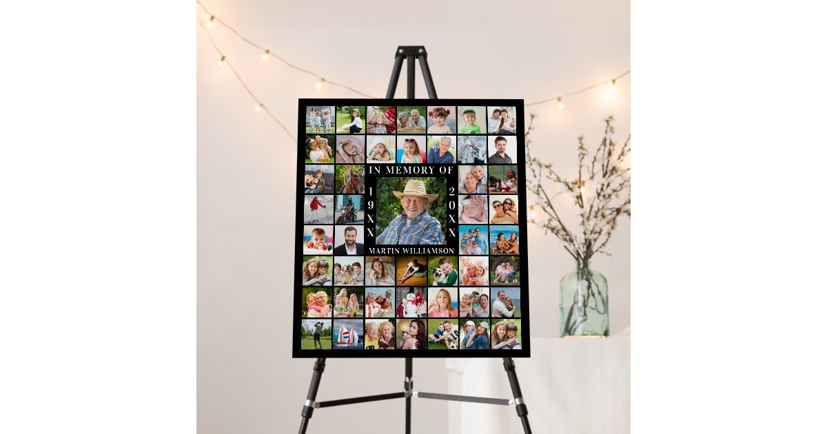 Memorial 48 Photo Collage In Memory of Black Foam Board | Zazzle