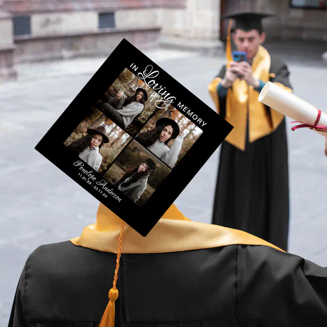 Memorial 4 Photo Collage Graduation Cap Topper | Zazzle