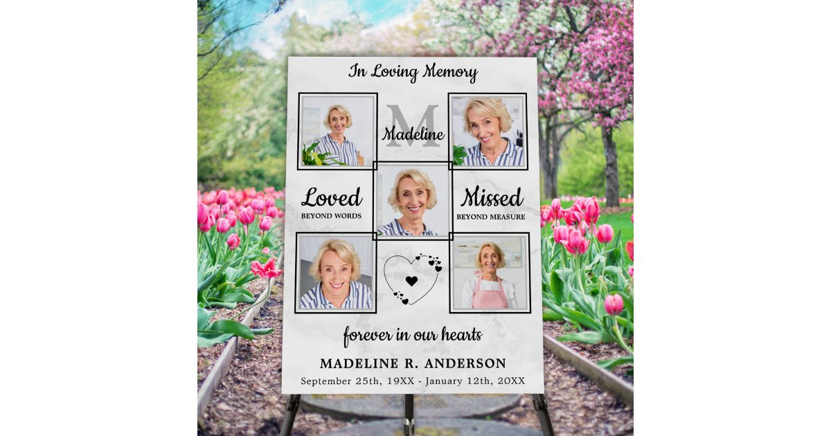 Memorial 5 Photo Collage Elegant Modern Funeral Foam Board | Zazzle