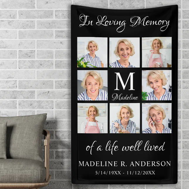 Memorial 8 Photo Collage Personalized Funeral Banner | Zazzle