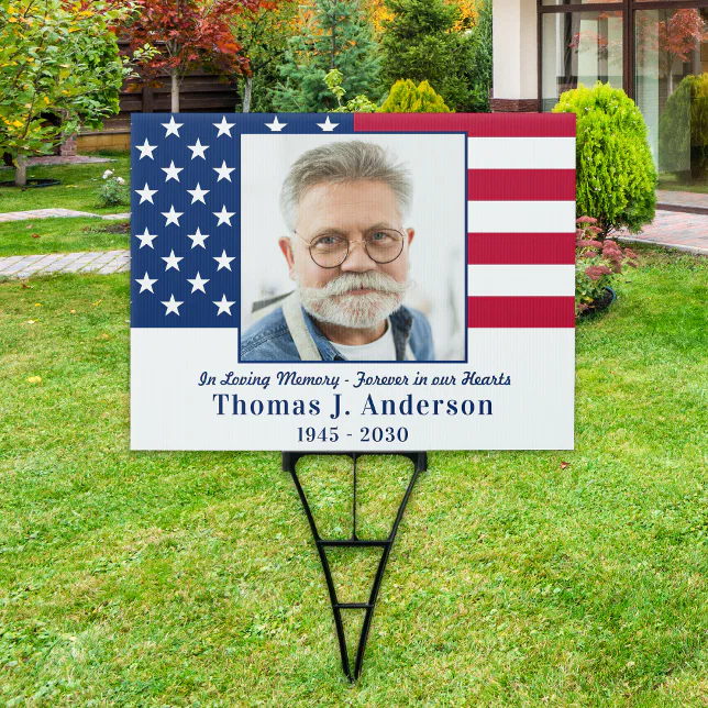 Memorial American Flag Patriotic Photo Cemetery Sign | Zazzle
