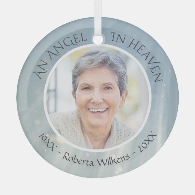 Memorial ANGEL IN HEAVEN Photo In Memory Keepsake Glass Ornament | Zazzle