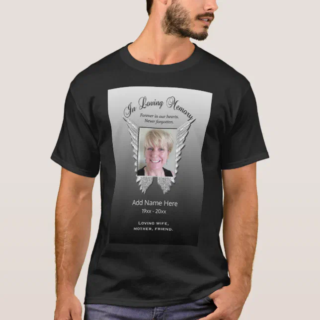 Memorial | Angel Wings Photo silver T-Shirt | Zazzle